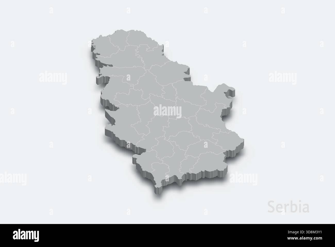 Serbia 3d isometric map with borders regions 3d isometric map with ...