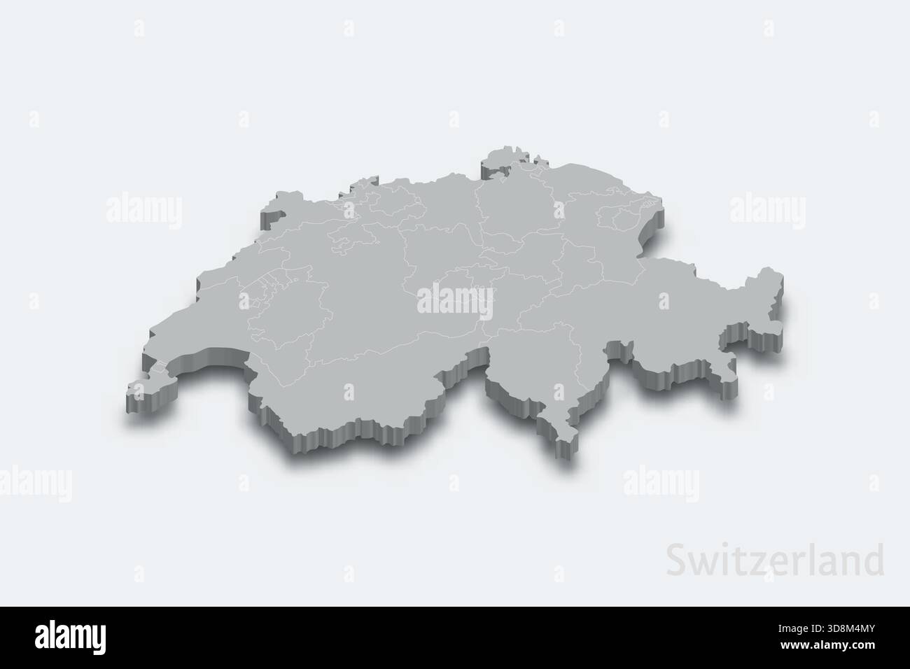 Switzerland 3d isometric map with borders regions 3d isometric map with ...