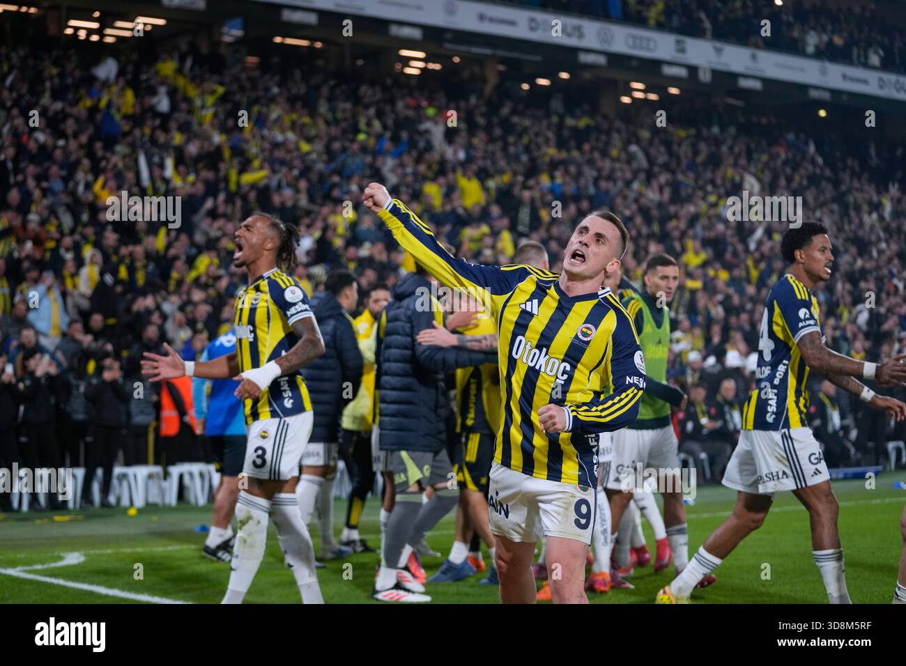 Fenerbahce's players celebrate a goal that later was disallowed during ...