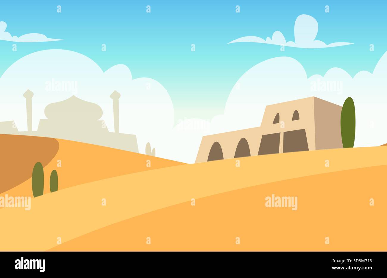 East desert. vector landscape with historical east buildings muslim ...