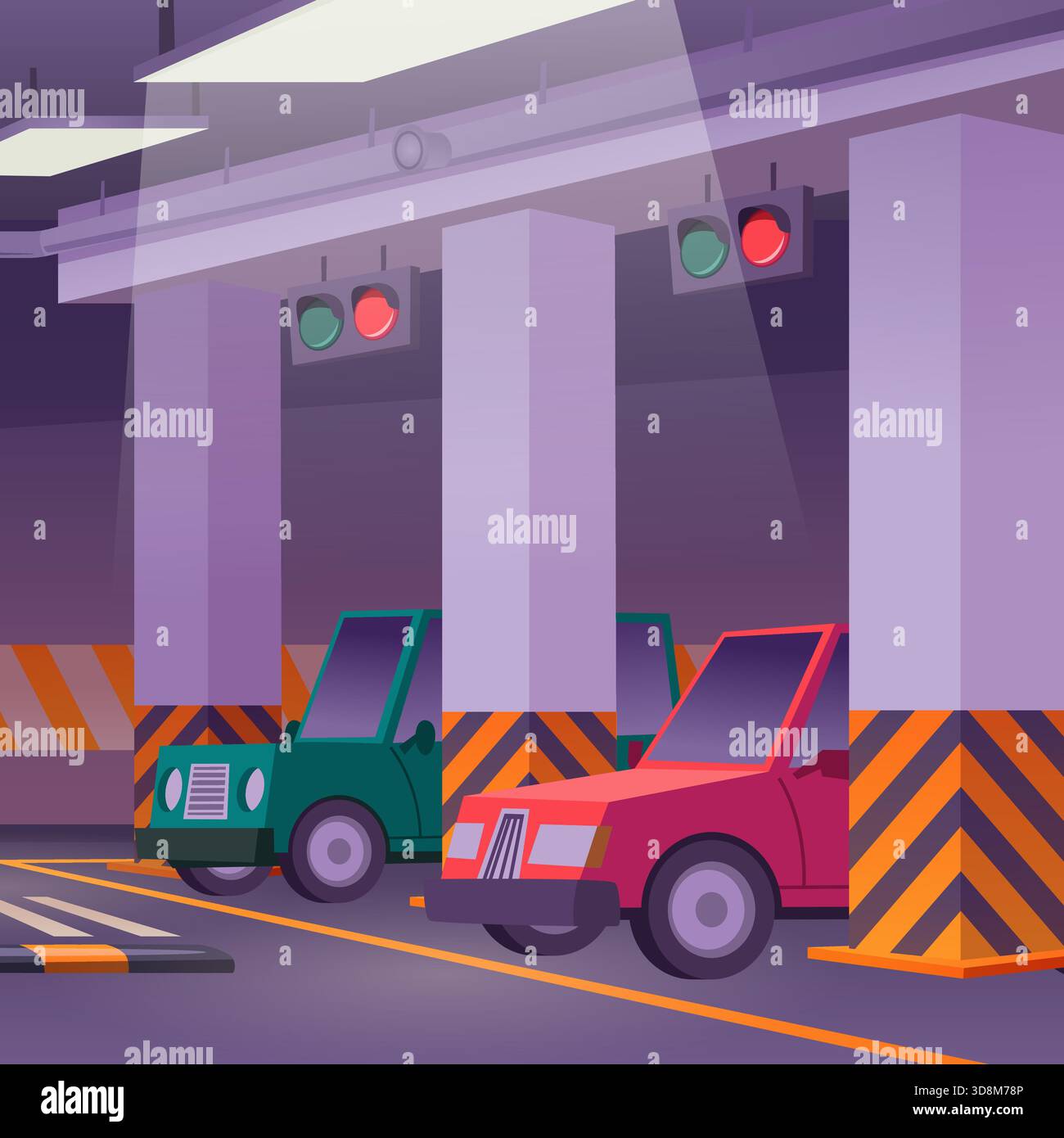 Parking. cars standing on underground parking. vector cartoon ...