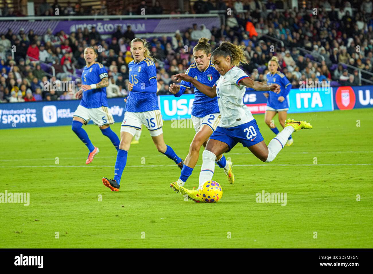 Orlando, USA, November 28, 2025, U.S. National Women's Team player Catarina Macario #20 shoots ...
