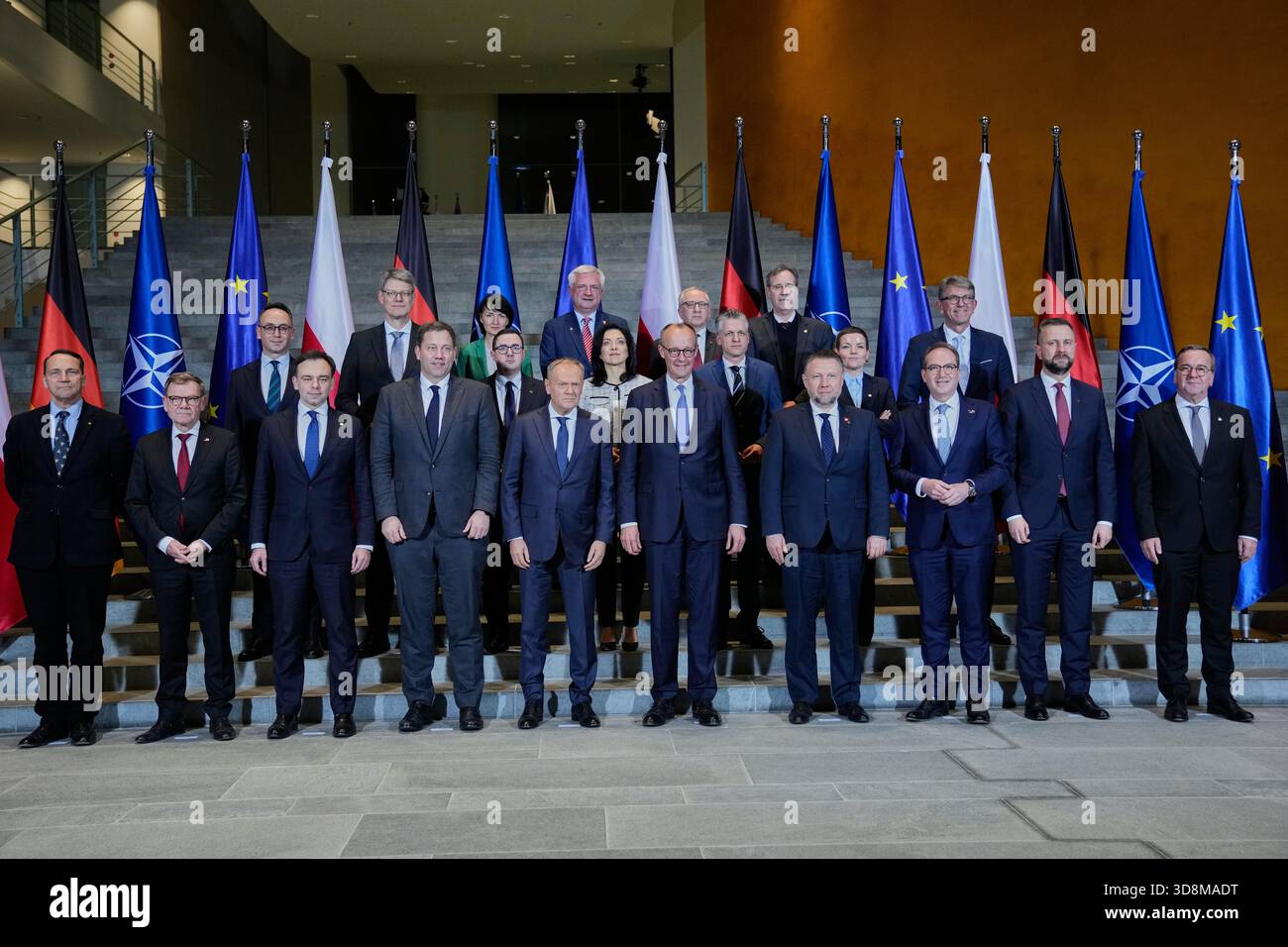 German Chancellor Friedrich Merz, first row center right, and Poland's ...