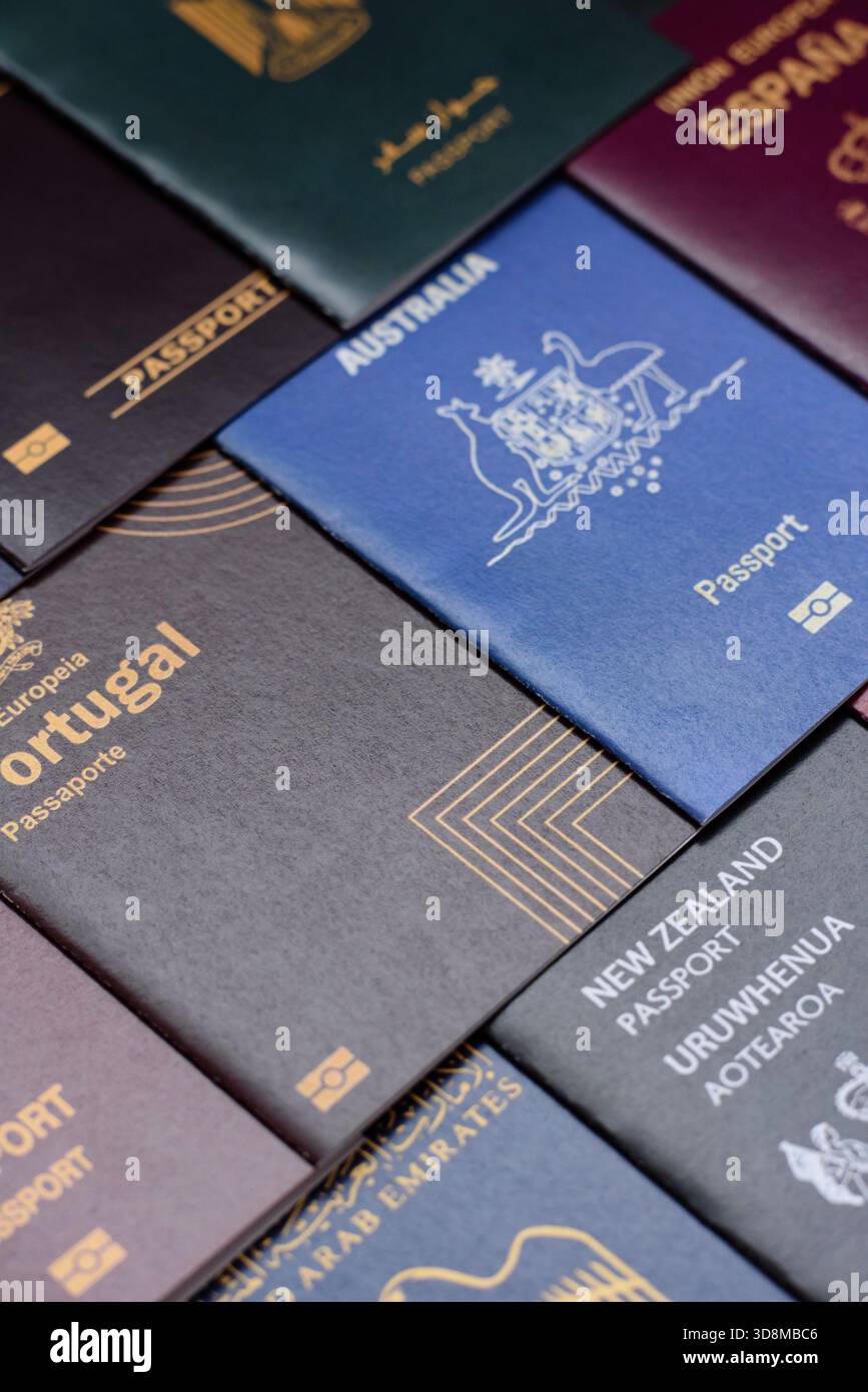 Passports of citizens of different countries of the world, background ...