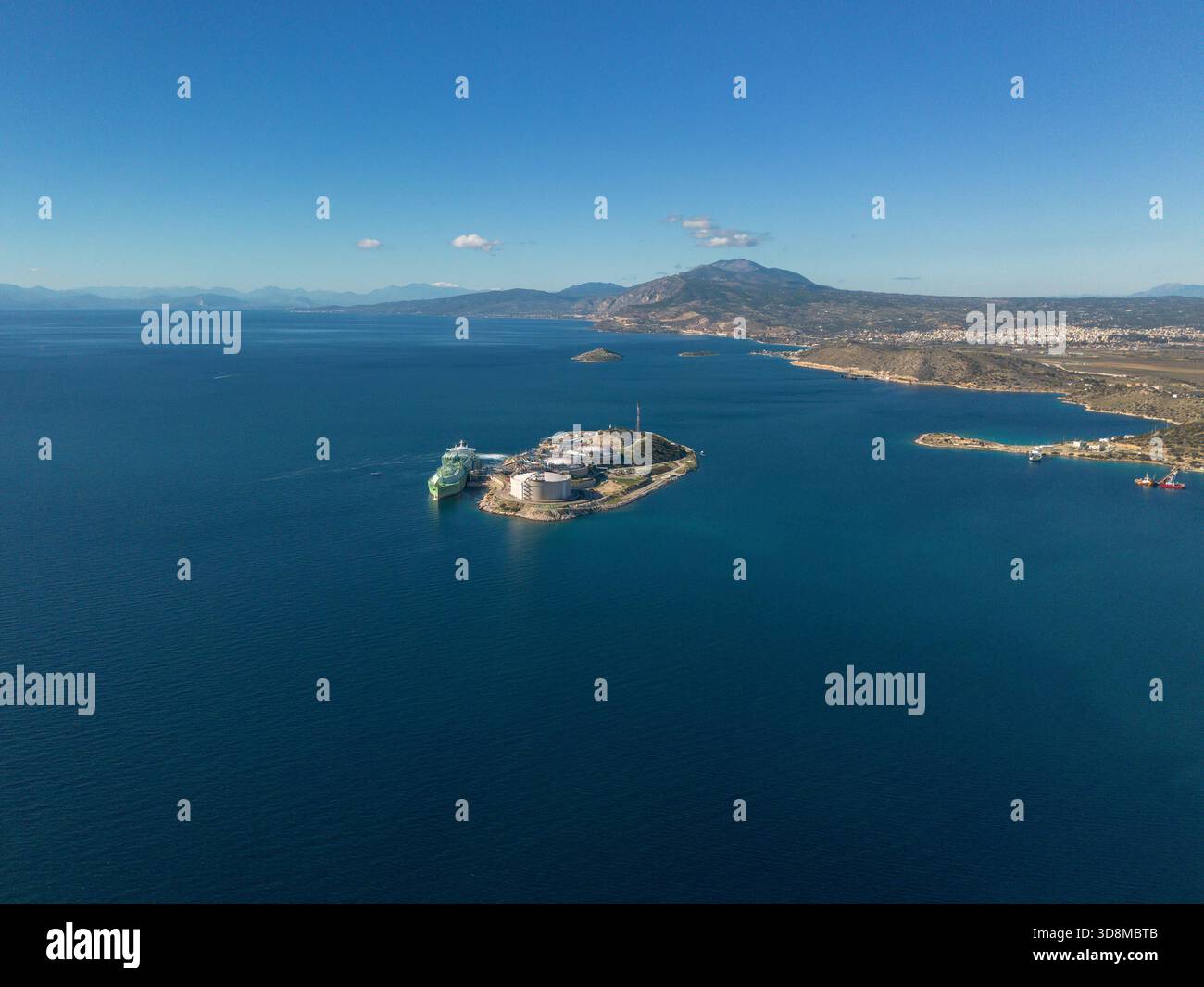 US LNG unloaded at Revithoussa terminal near Athens Areal view of LNG ...