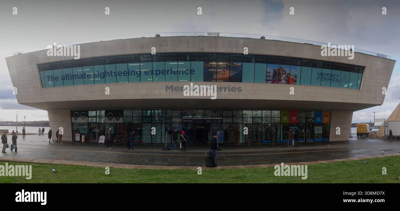 Exterior view of the modern Mersey Ferries terminal and ticket office ...