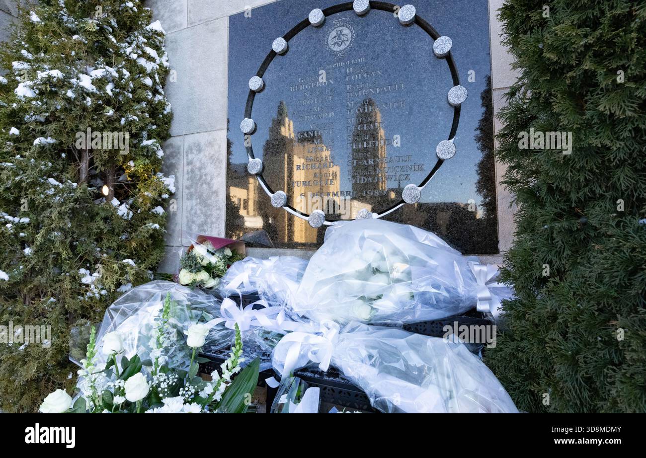 Flowers lay at a memorial for the victims of the 1989 École ...