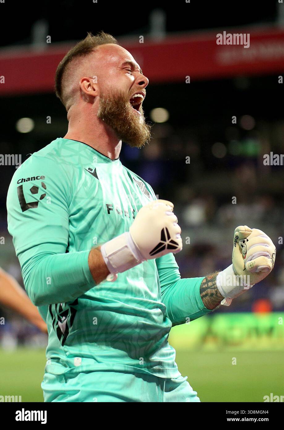 VIENNA, AUSTRIA - AUGUST 14: Happy by Dominik Holec of FC Banik Ostrava ...