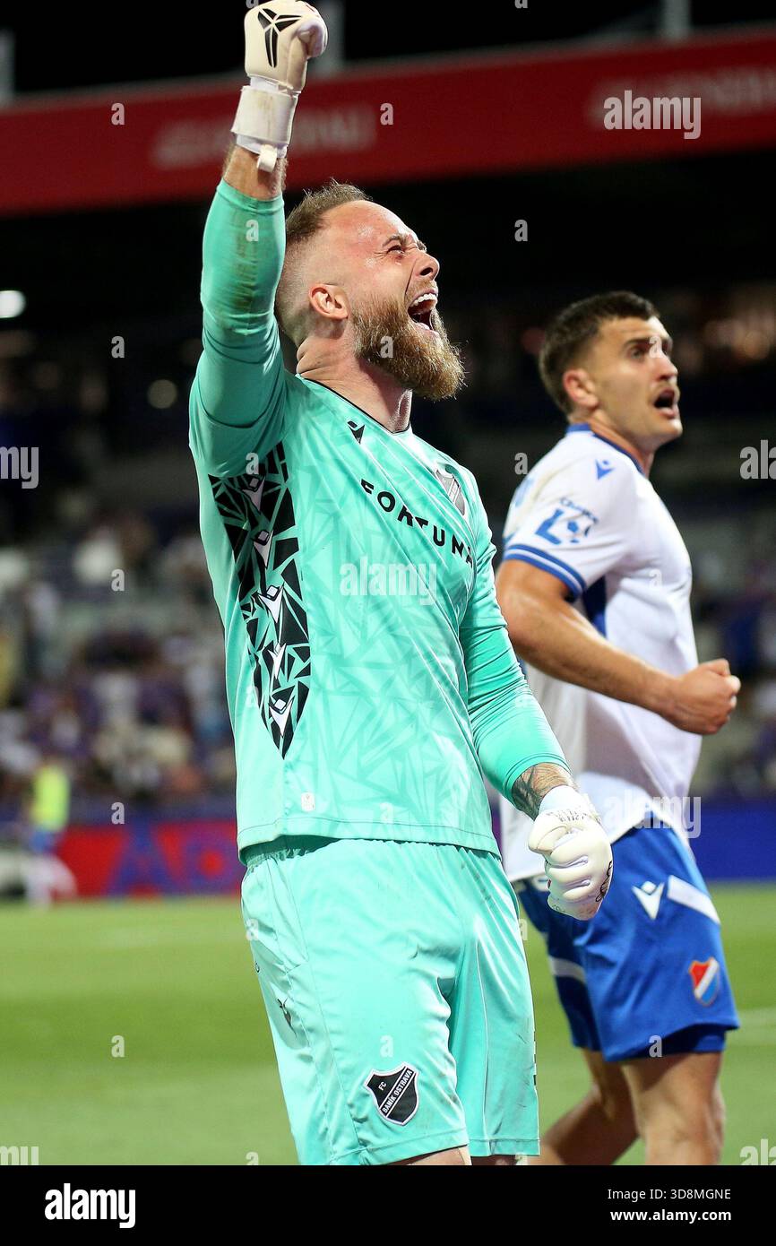 VIENNA, AUSTRIA - AUGUST 14: Happy by Dominik Holec of FC Banik Ostrava ...