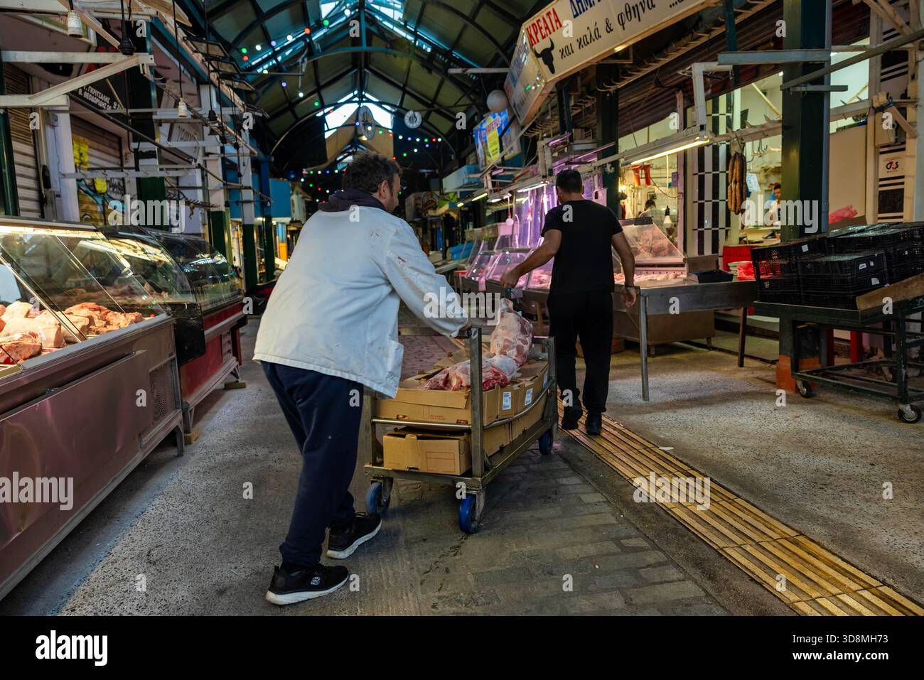 Thessaloniki, Greece, 17 Sept 2025 — Early morning meat preparation in ...