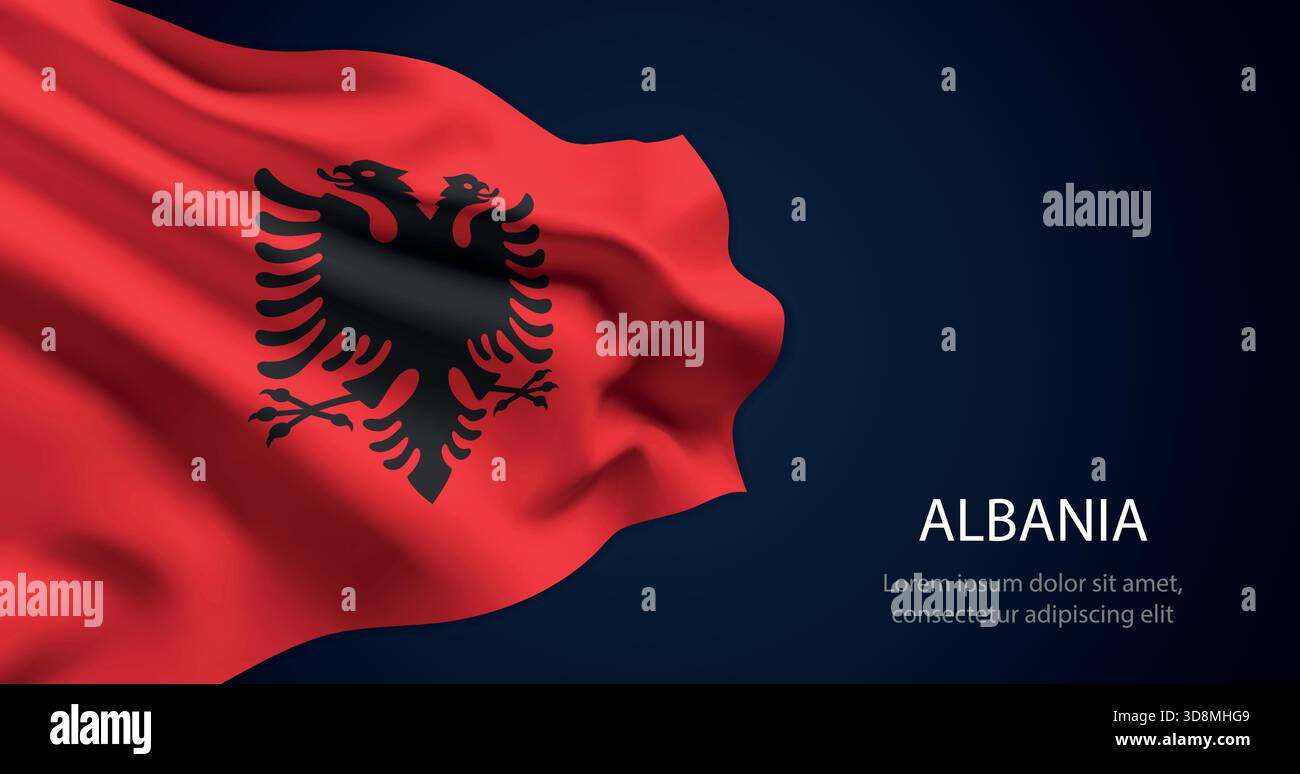 Albania realistic flag waving with smooth silk texture and dramatic ...