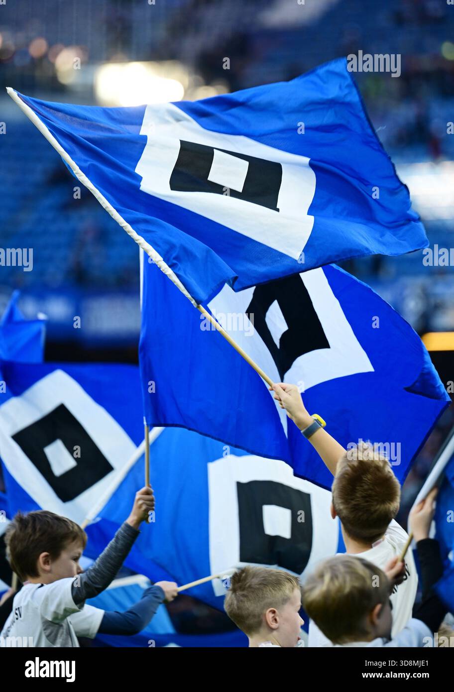 Children running onto the field HSV Hamburg with flags Hamburg ...