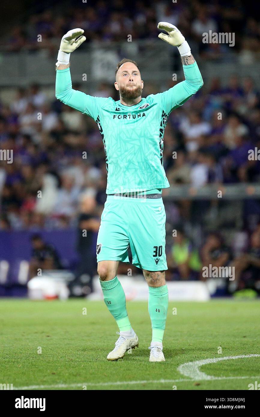 VIENNA, AUSTRIA - AUGUST 14: Happy by Dominik Holec of FC Banik Ostrava ...