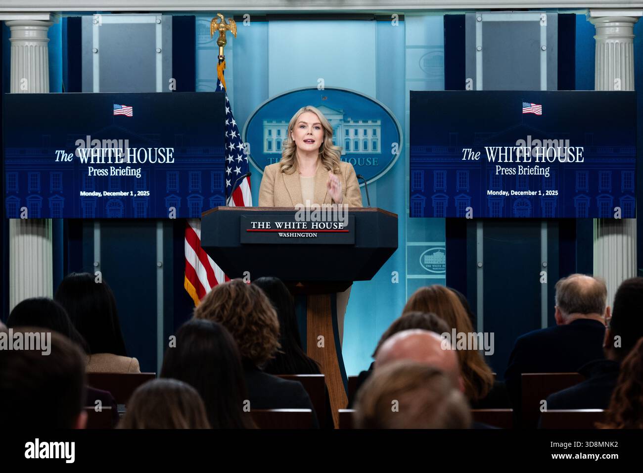 White House Press Secretary Karoline Leavitt speaking at a press ...
