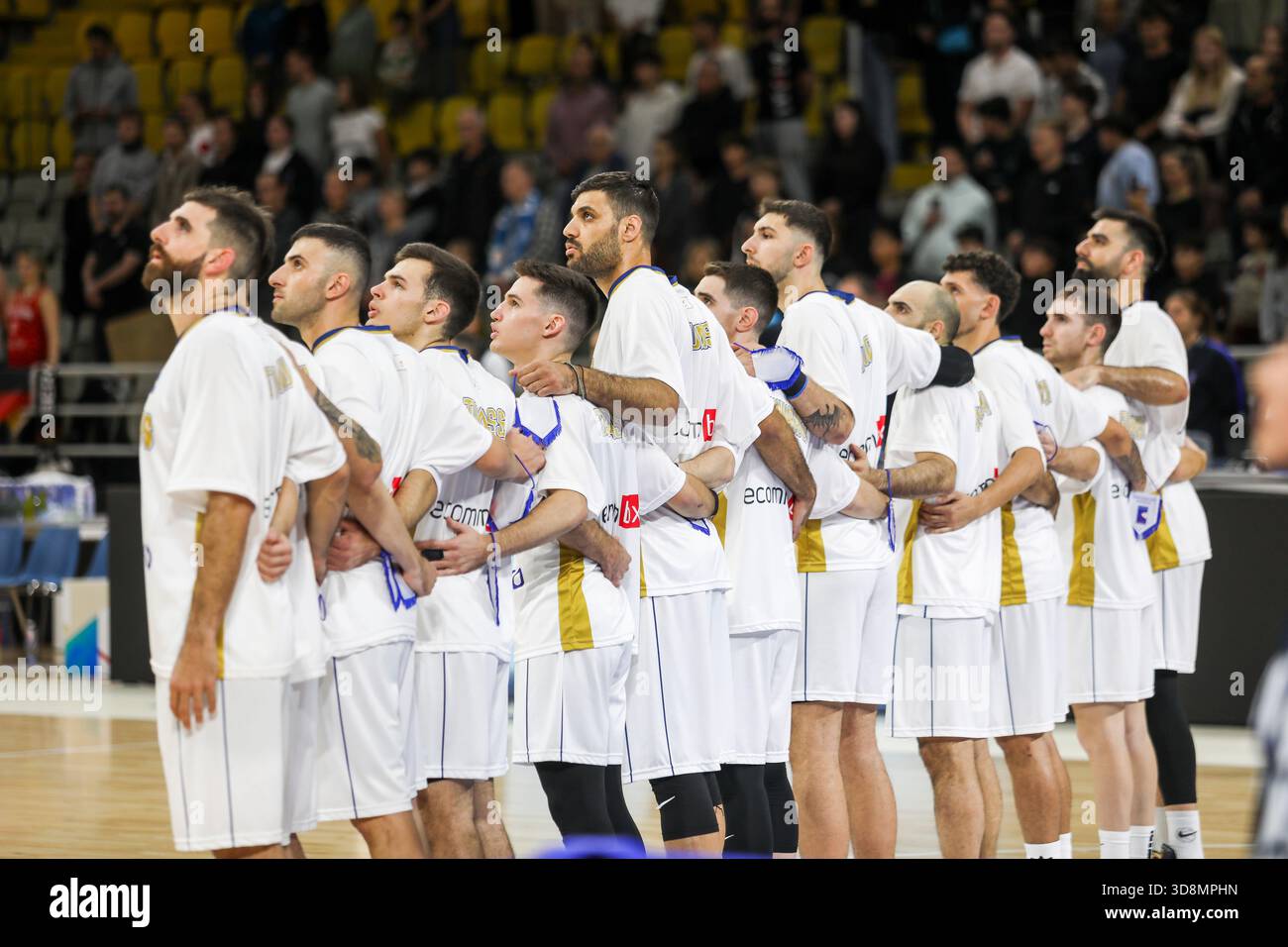 Cyprus team is seen during the National Anthem. Cyprus plays vs Germany ...