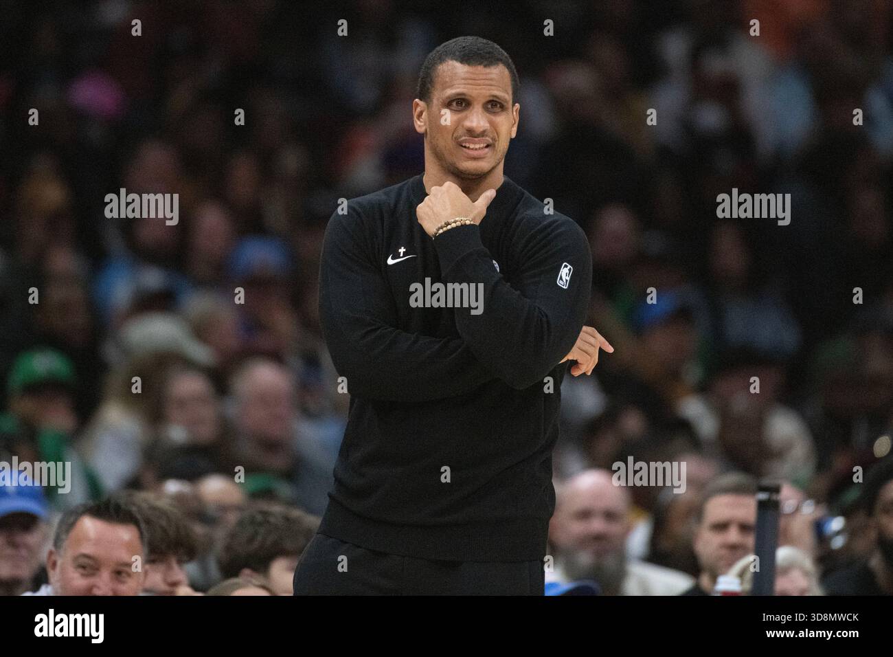 Boston Celtics head coach Joe Mazzulla watches his team play against ...