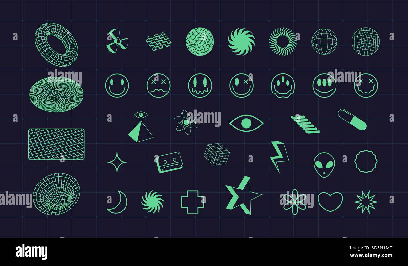 Hud ui icons. Cyberpunk sci fi game y2k elements, tech grid retro ...