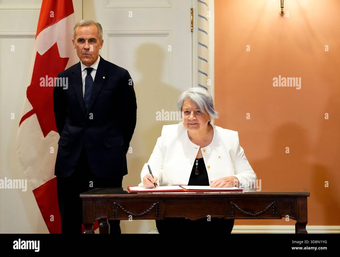 Gov. Gen. Mary Simon participates in a signing as Prime Minister Mark ...
