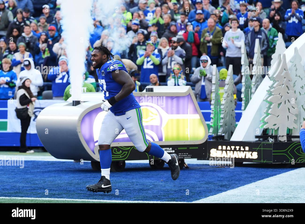 Seattle Seahawks offensive tackle Charles Cross (67) runs out during ...