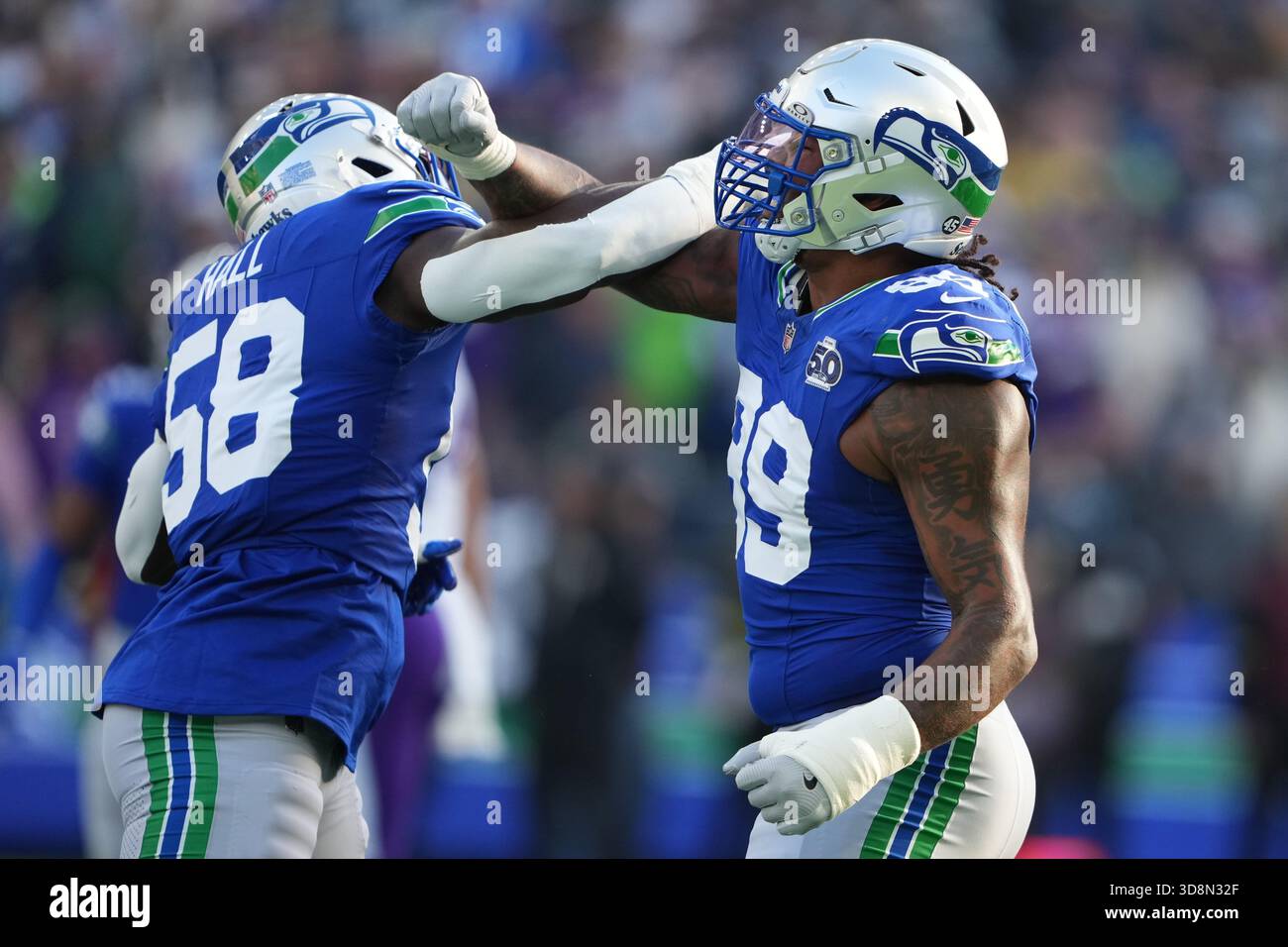 Seattle Seahawks defensive end Leonard Williams (99) reacts with ...