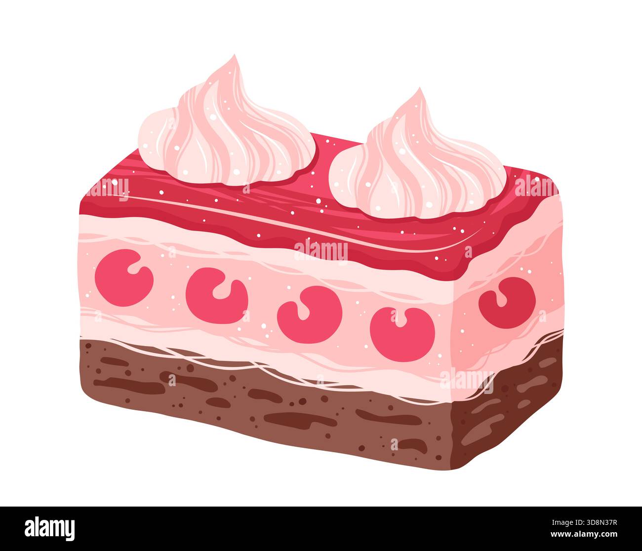 Piece of Cake with sponge cake, cream and cherries texture illustration ...