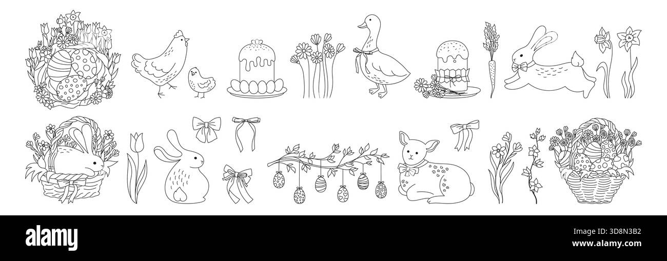 Bunny coloring set Black and White Stock Photos & Images - Alamy