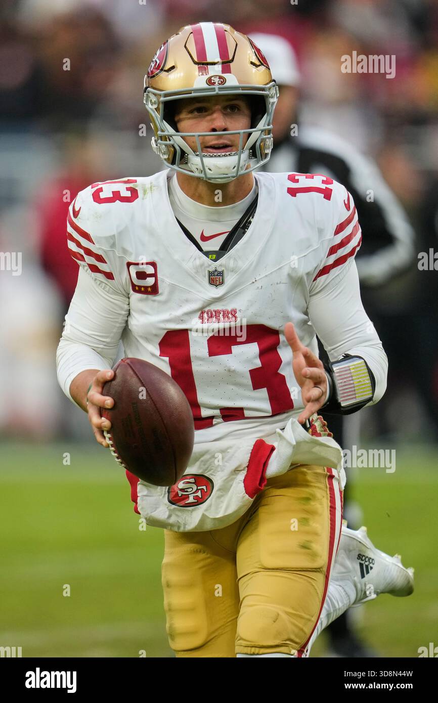 San Francisco 49ers quarterback Brock Purdy (13) during an NFL football ...