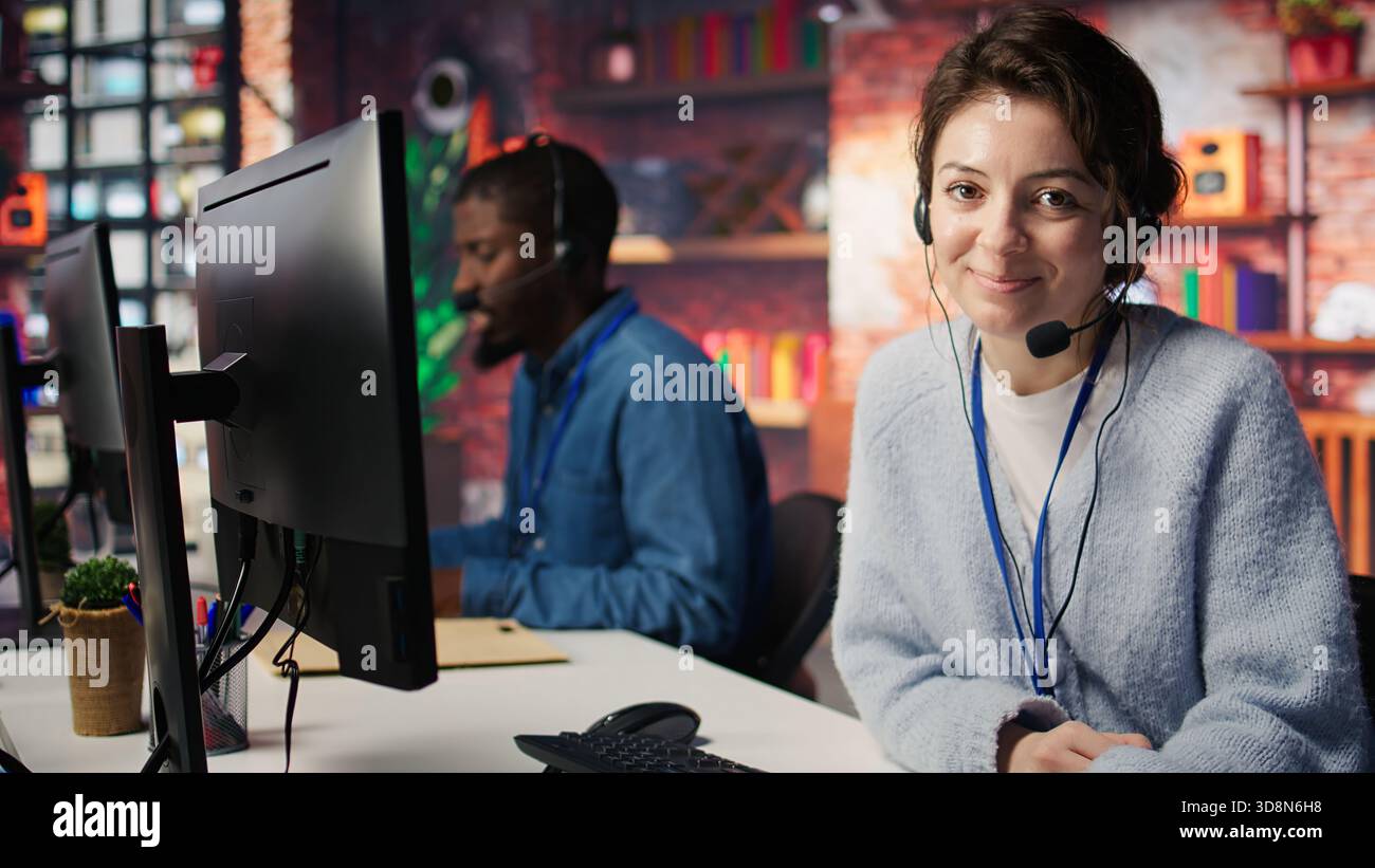 Joyous call center agent hi-res stock photography and images - Alamy