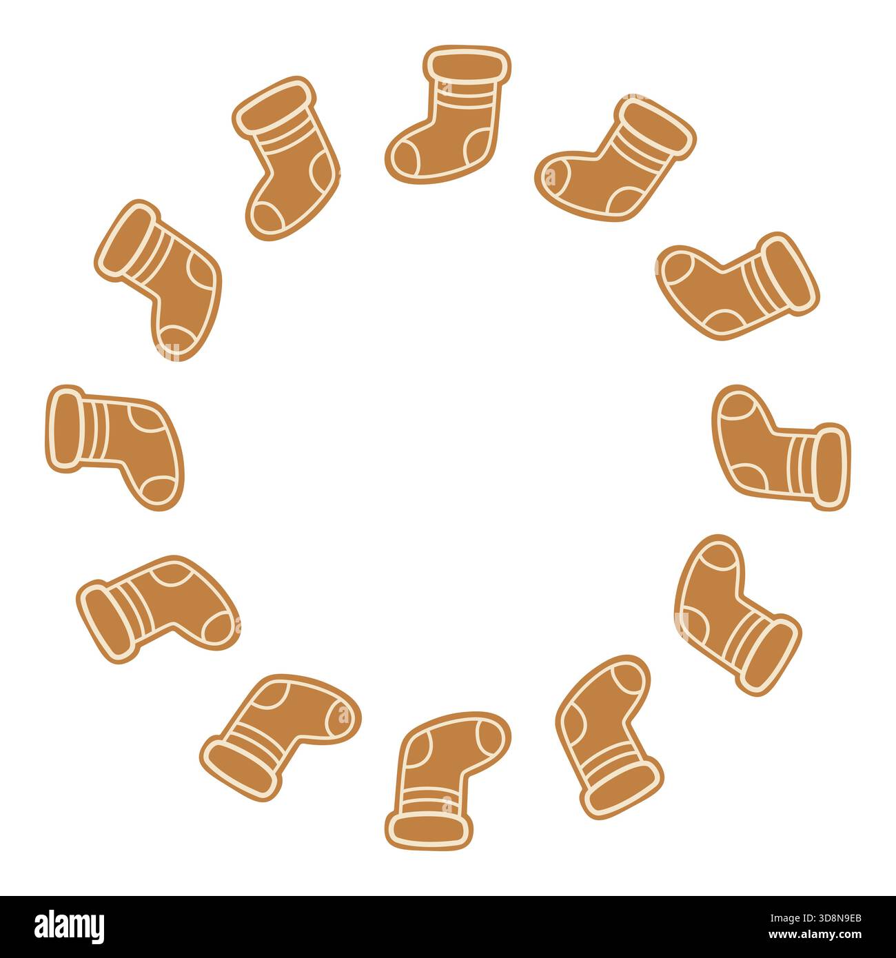 Cute Christmas stocking. Round frame. Christmas cookies. Isolated white ...