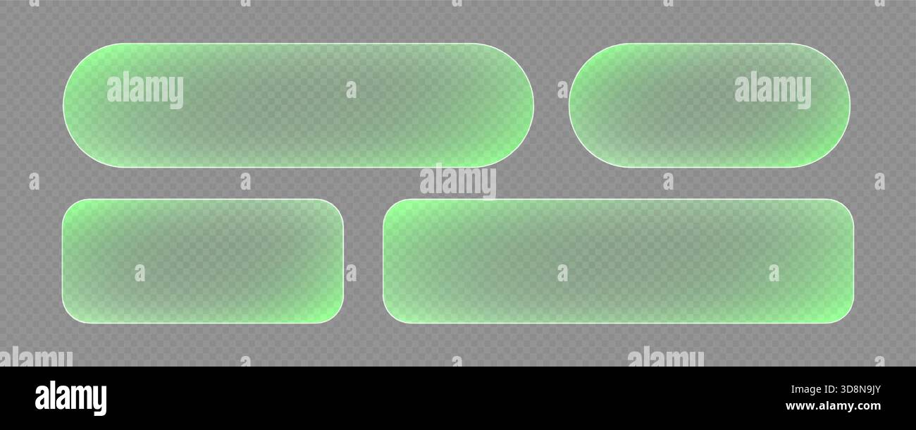 Transparent glass buttons, green clear banners. Futuristic interface ...