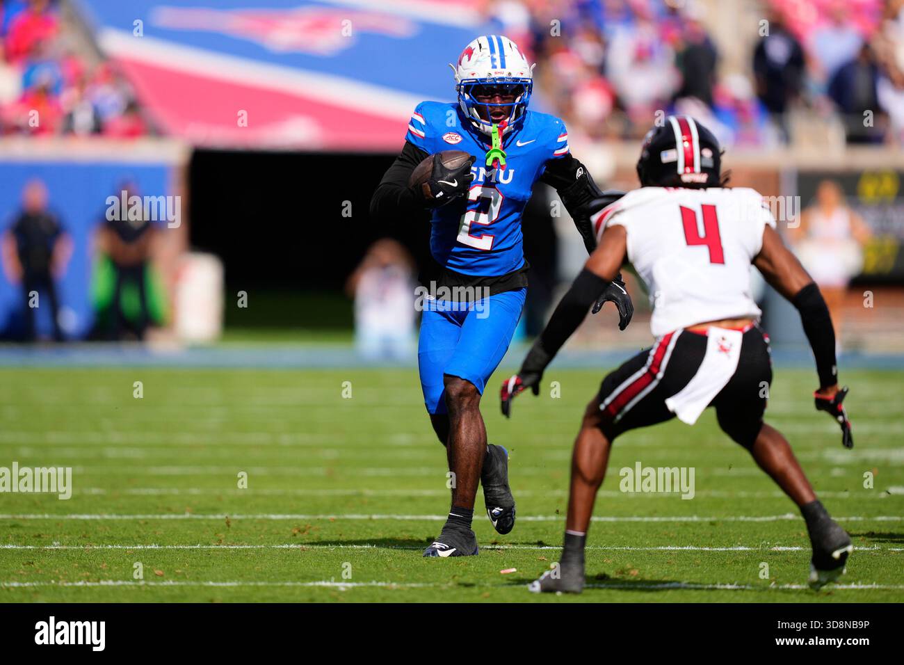 SMU wide receiver Jordan Hudson (2) gains yards after a catch as ...