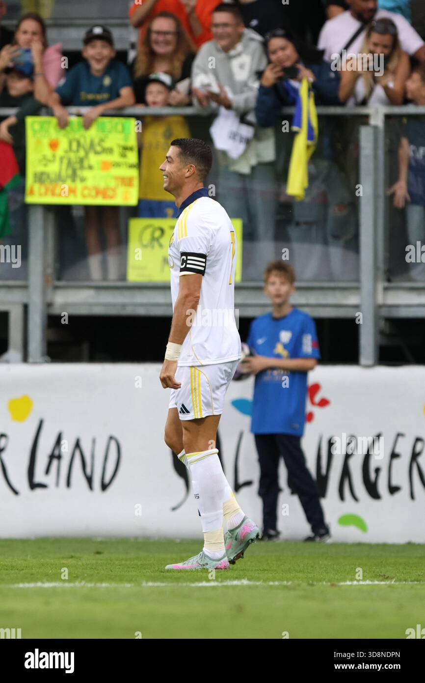 GROEDIG, AUSTRIA - JULY 30: Christiano Ronaldo of Al Nassr laughing ...