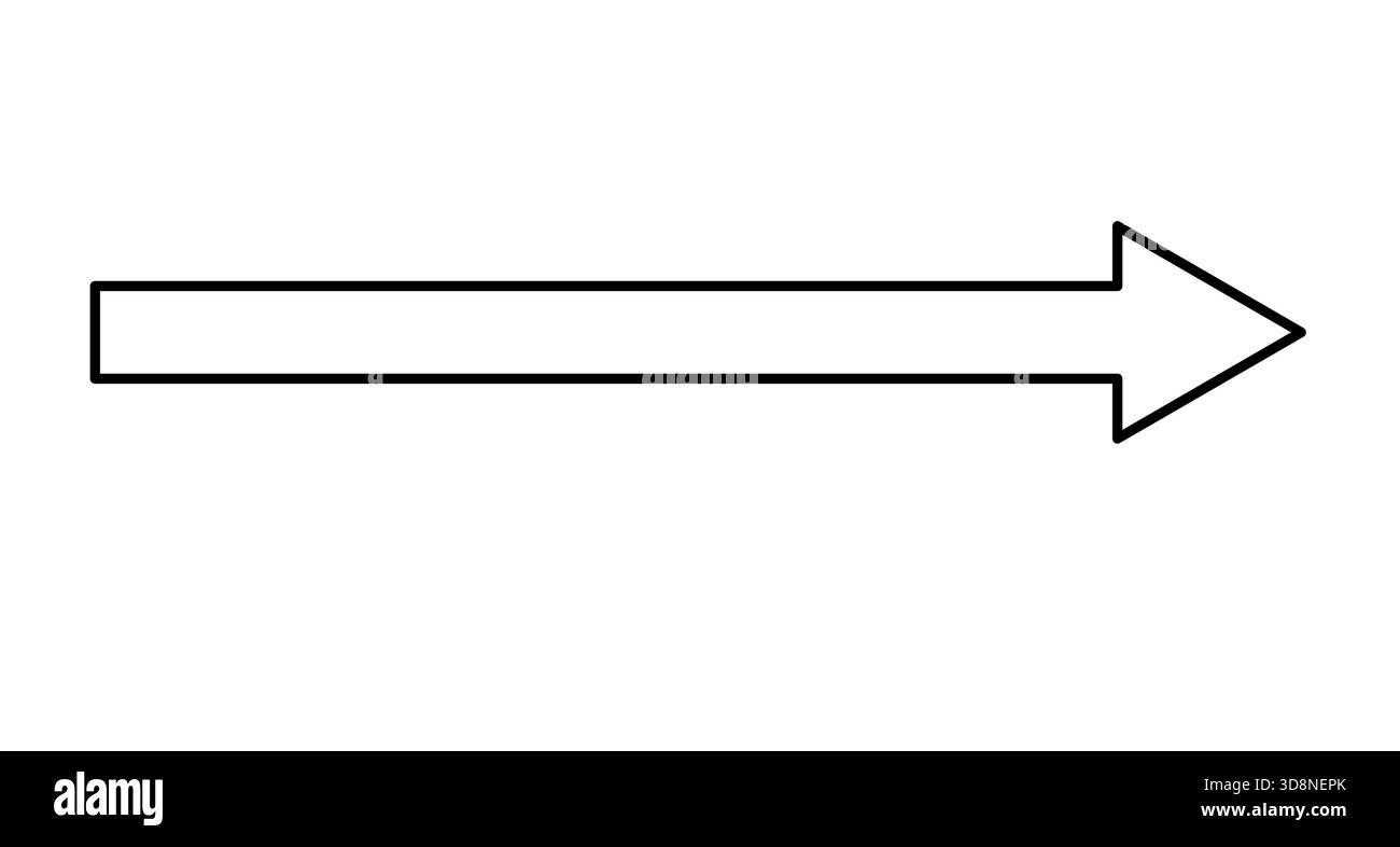 Silhouette of long straight arrow with thin outline. Vector icon of ...