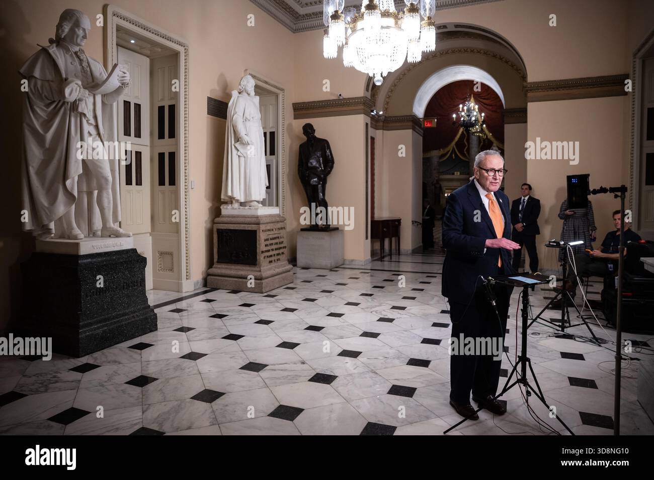 Senate Minority Leader Chuck Schumer (D-N.Y.) gives an interview at the ...