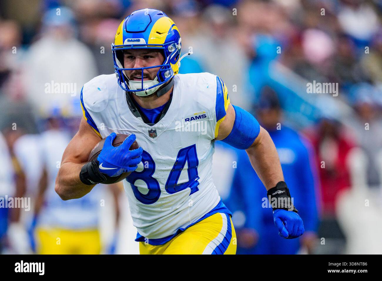 Los Angeles Rams tight end Colby Parkinson (84) runs with the ball ...