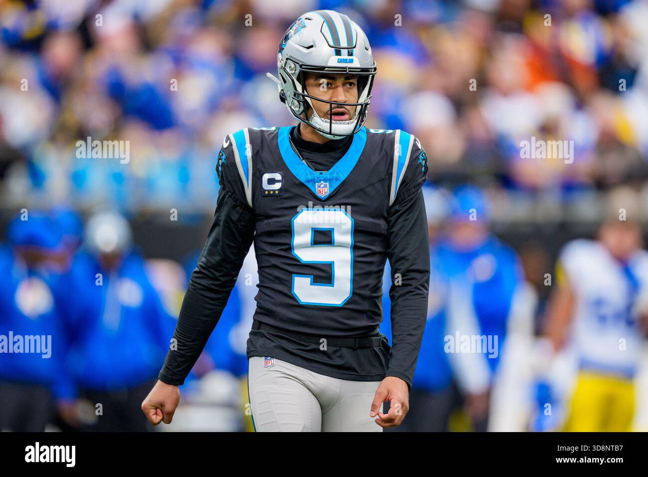 Carolina Panthers quarterback Bryce Young (9) looks on during an NFL ...