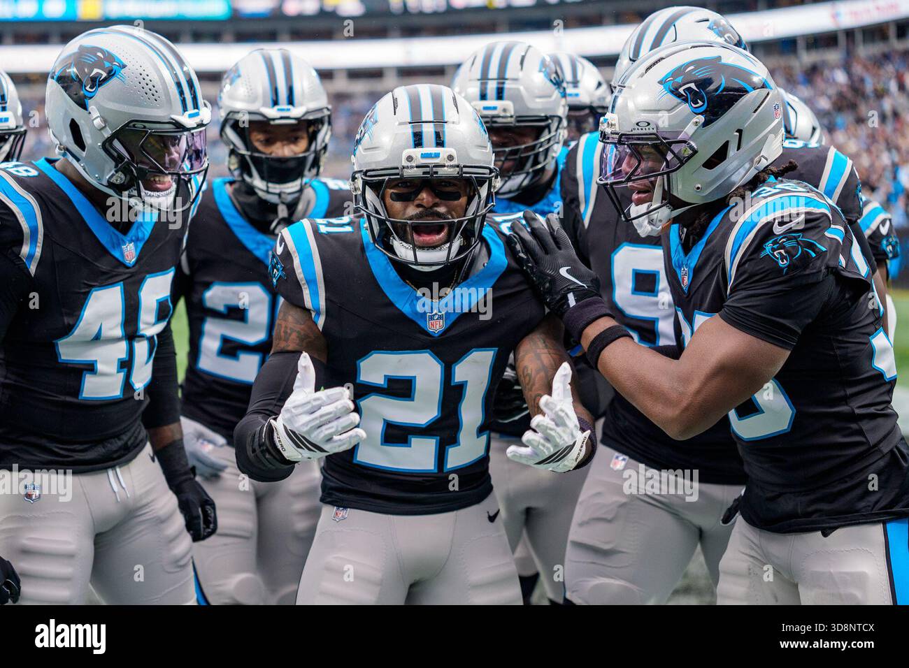 Carolina Panthers safety Nick Scott (21) celebrates an interception ...