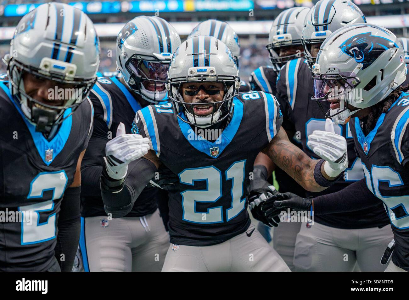 Carolina Panthers safety Nick Scott (21) celebrates an interception ...