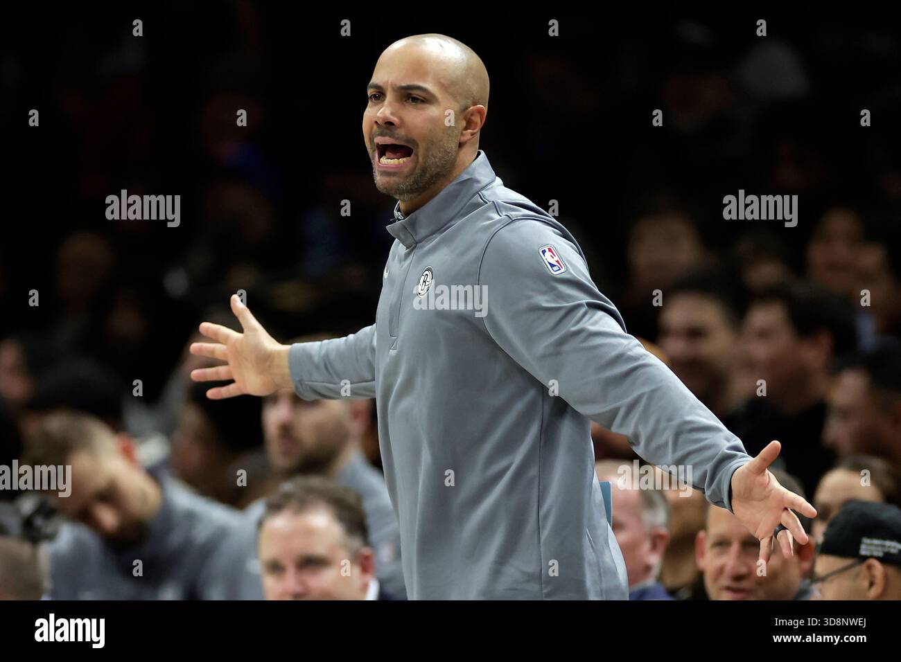 Brooklyn Nets head coach Jordi Fernandez reacts during the first half ...
