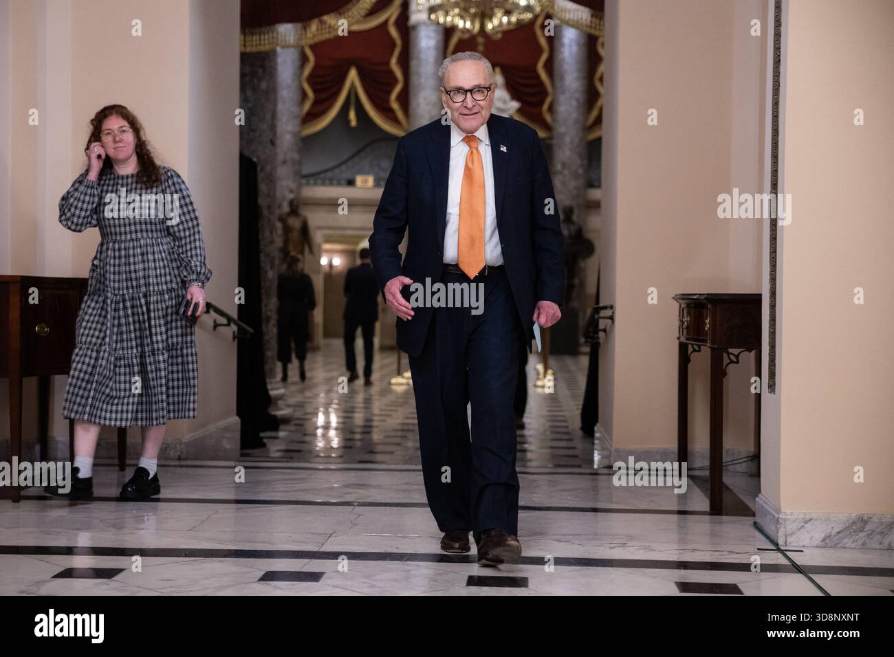 Senate Minority Leader Chuck Schumer (D-N.Y.) arrives for an interview ...