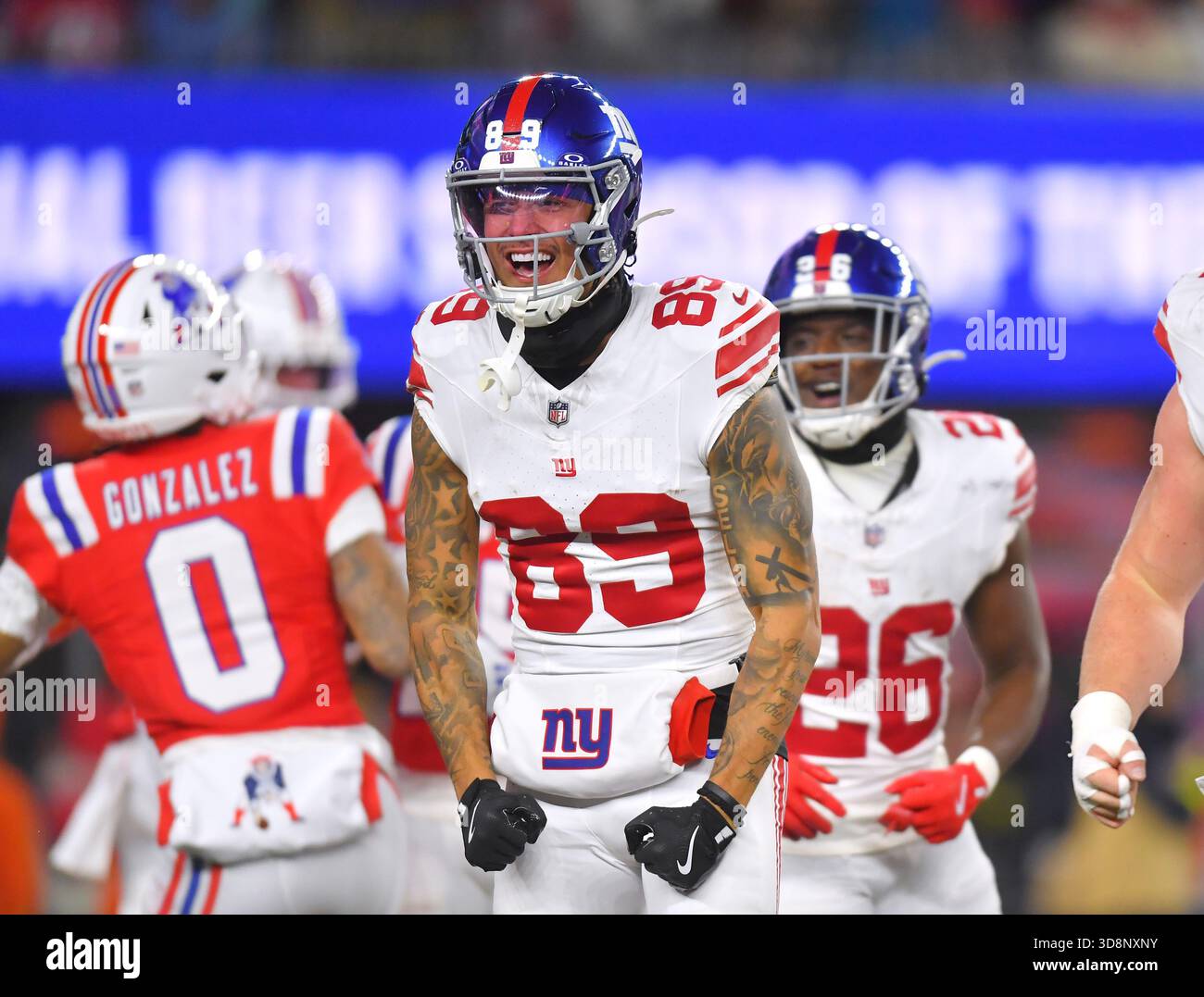 New York Giants wide receiver Isaiah Hodgins (89) celebrates after a ...
