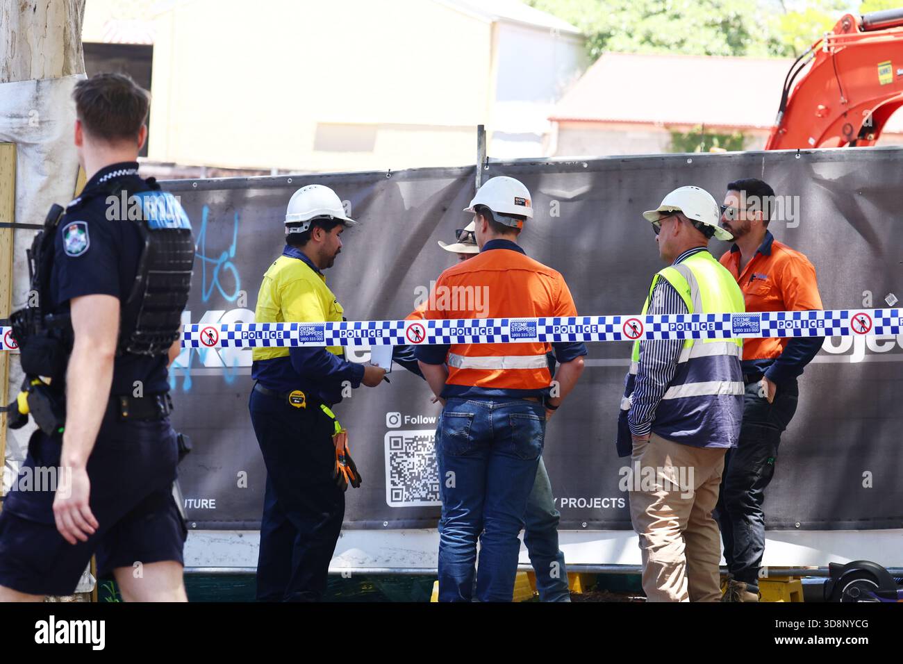 Police and Workers at the scene of a workplace incident in Boundary street West End Brisbane ...