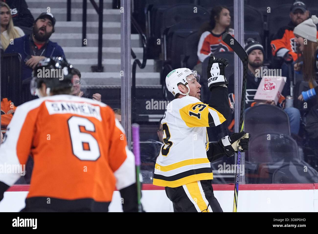 Pittsburgh Penguins' Kevin Hayes reacts after scoring a goal during the ...