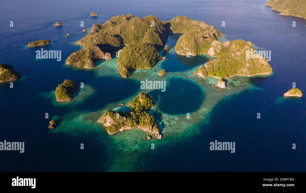 Aerial view of the Wayil Island Group, Misool region, Batanme, Raja ...