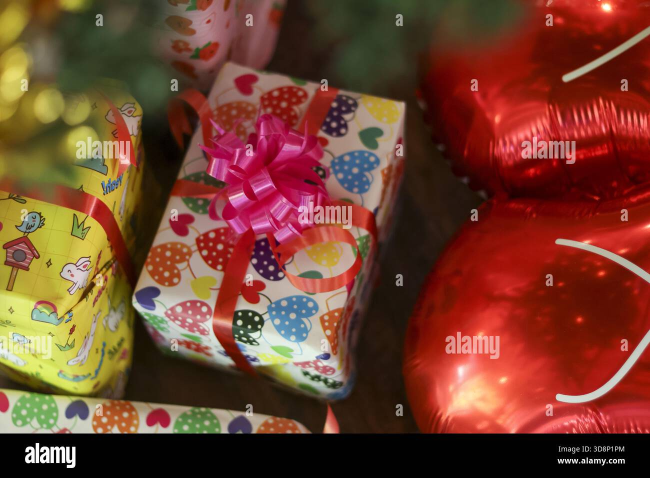 Joyful gift box present with heart pattern for love celebration ...