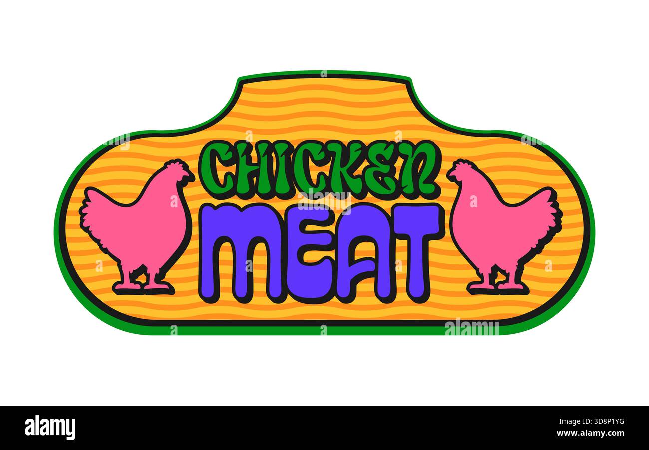 Chicken meat barbeque steak, butchery store retro Y2K sticker or symbol ...