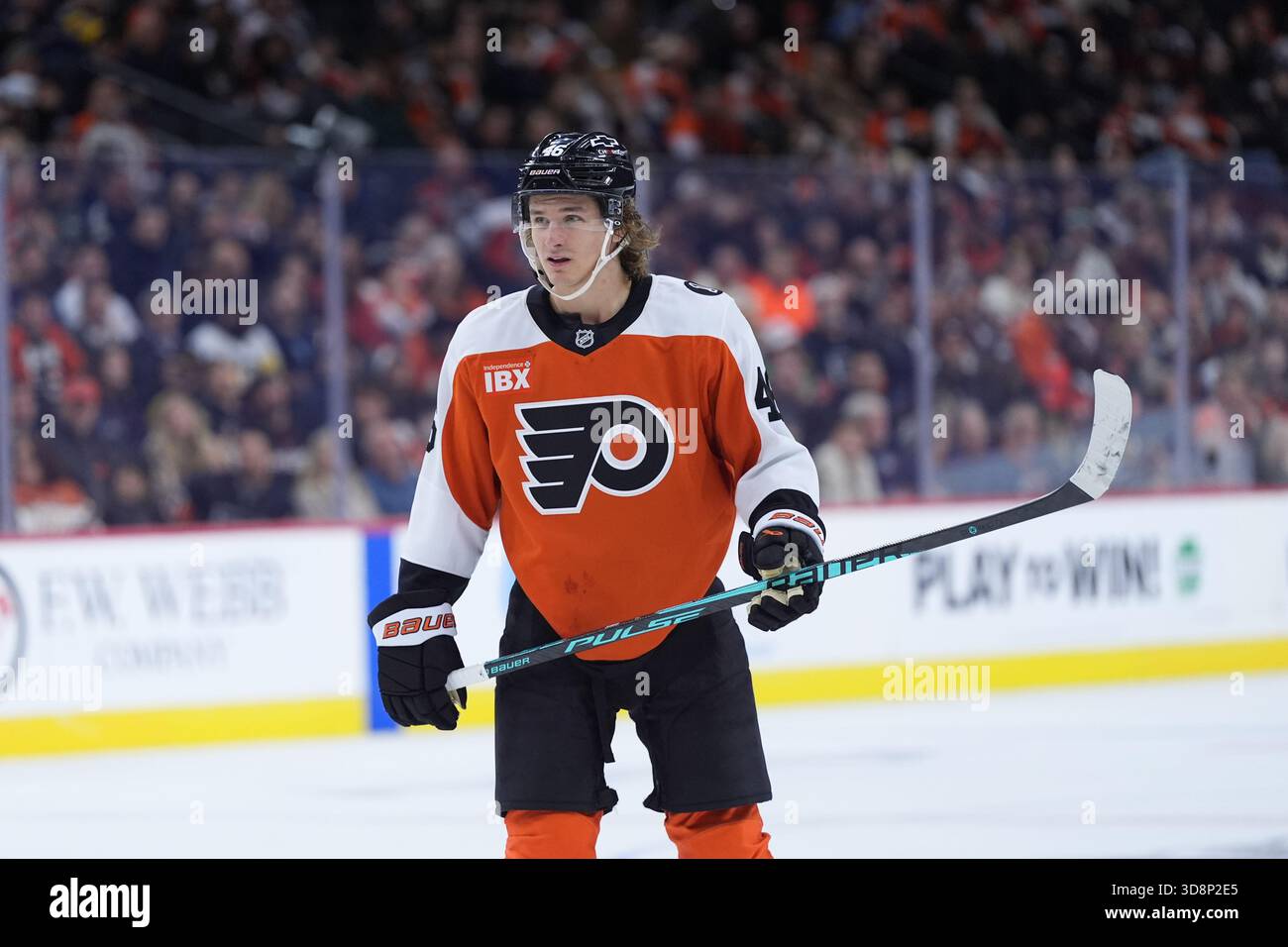 Philadelphia Flyers' Trevor Zegras plays during an NHL hockey game ...