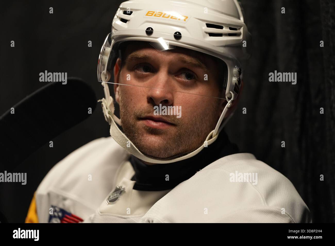 Pittsburgh Penguins' Bryan Rust prepares before an NHL hockey game ...