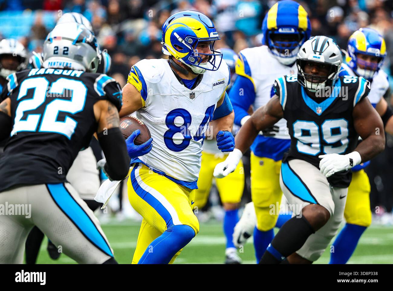 November 30, 2025: Los Angeles tight end Colby Parkinson (84) runs with ...