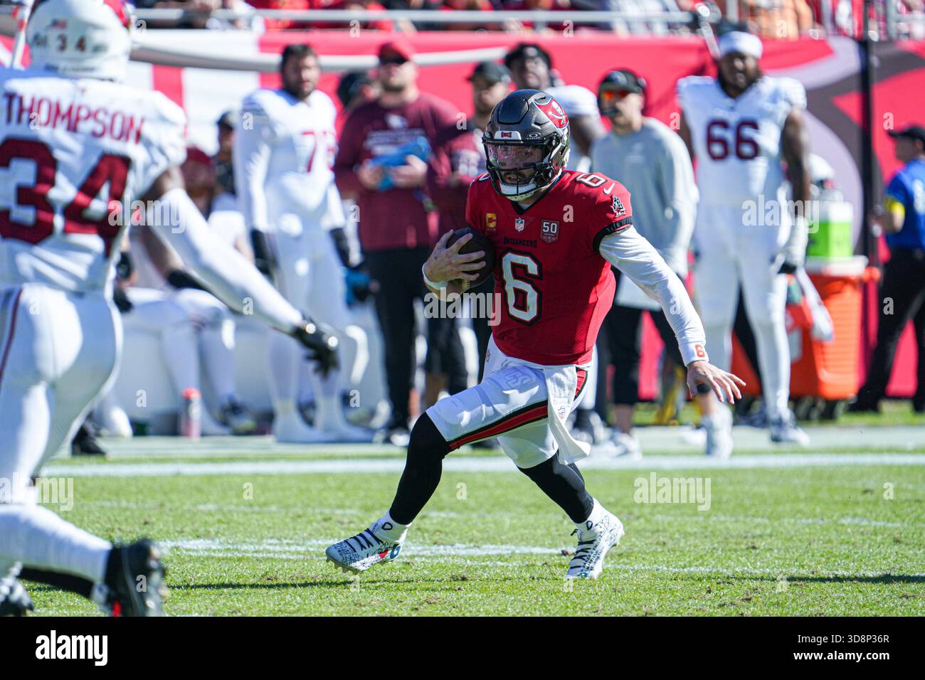 Tampa Bay, Florida, USA, November 30, 2025,Tampa Bay Buccaneers quarterback Baker Mayfield #6 on ...